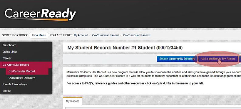 How to Add a Position to your Co-Curricular Record | Mohawk College